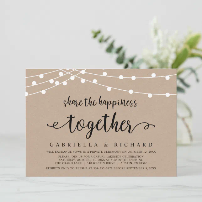 Share the happiness, Wedding Elopement Party Invitation | Zazzle