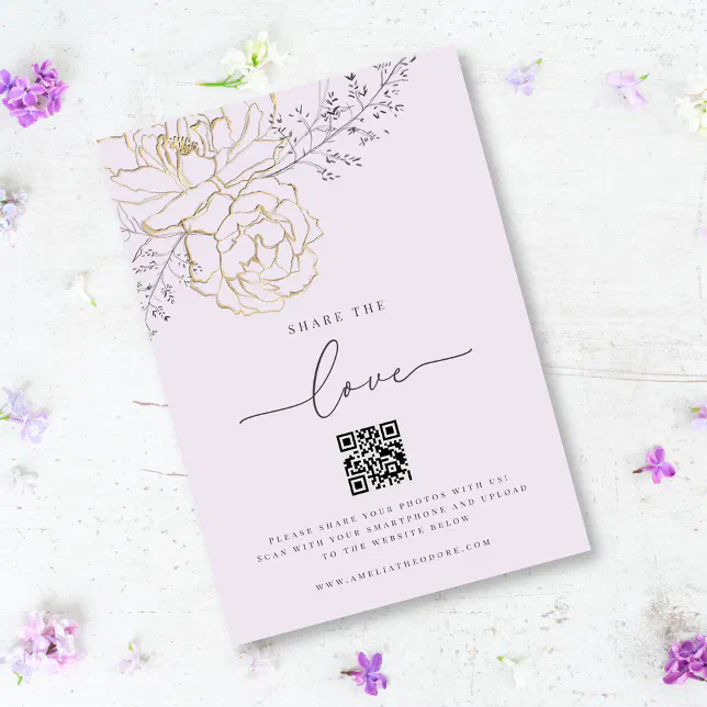 Share the Love Lilac Wedding Photo Sharing QR Code Enclosure Card | Zazzle