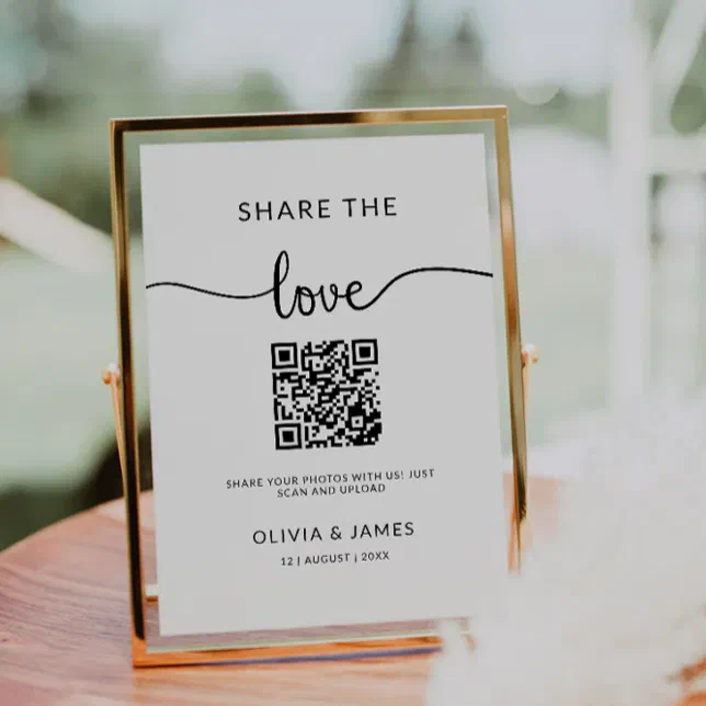 Share The Love QR Code Sign, Wedding Photo Sign Invitation | Zazzle