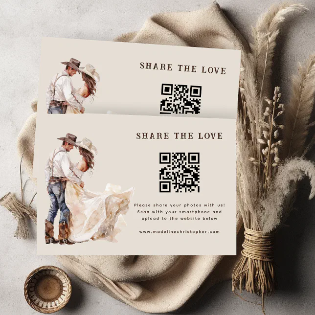 Share the Love Rustic Western Wedding QR Code Enclosure Card | Zazzle
