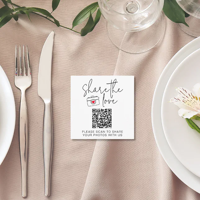 Share The Love Scan QR Code Wedding Table Enclosure Card | Zazzle