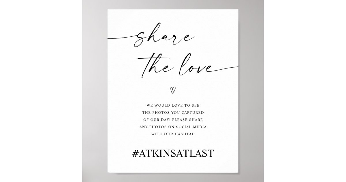 Share the Love Social Media Wedding Hastag Poster | Zazzle