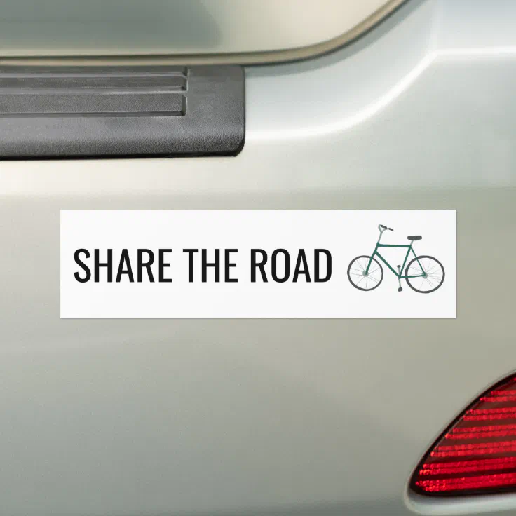 SHARE THE ROAD Cute Green Bicycle Cyclist Safety Bumper Sticker | Zazzle