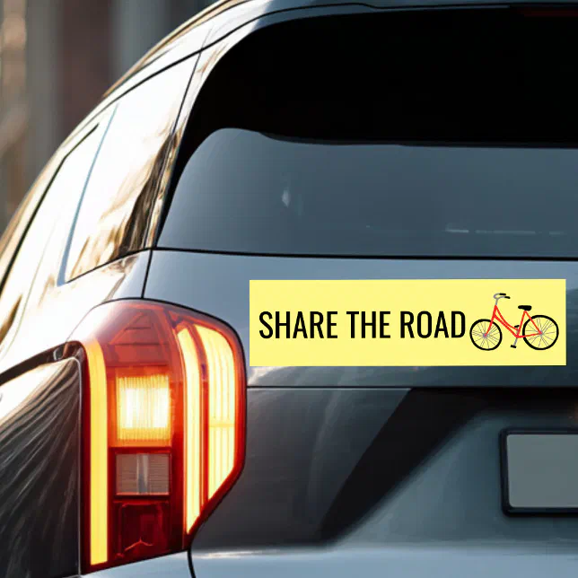 SHARE THE ROAD Cute RED Bicycle Cyclist Bumper Sticker | Zazzle