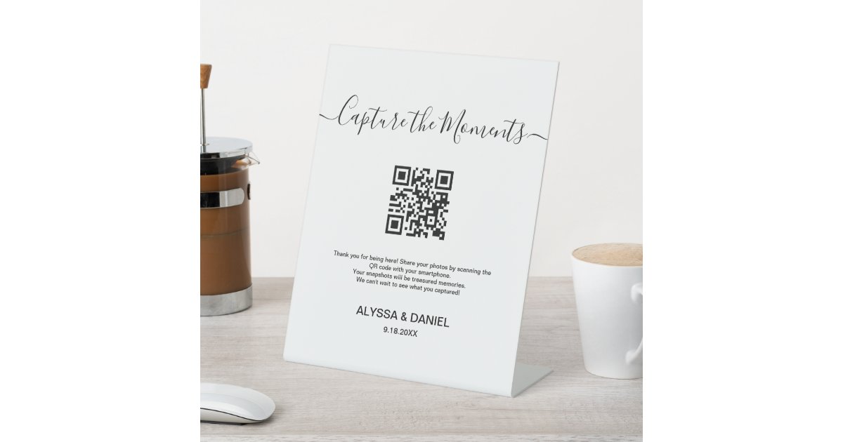 Share Wedding Photo Moments QR code Customizable Pedestal Sign | Zazzle