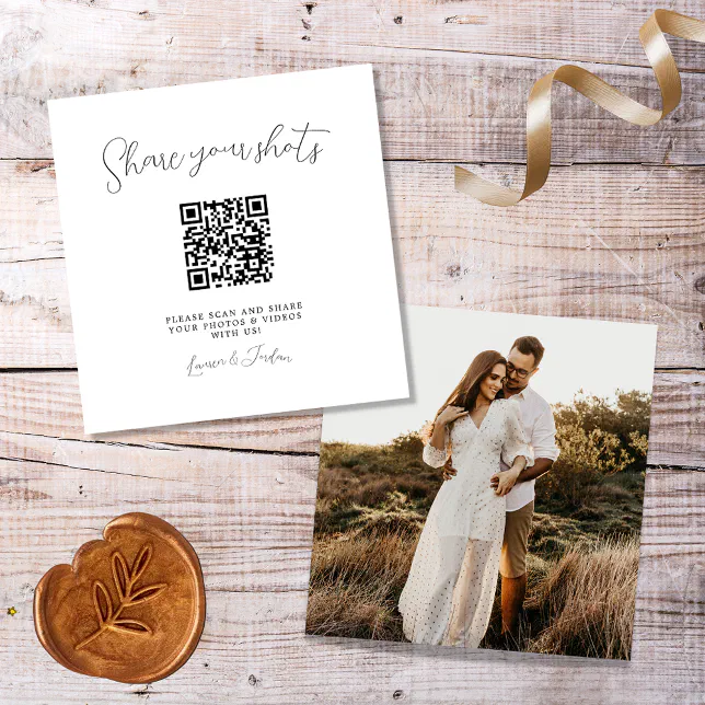 Share your Shots Photo Album QR Code Wedding Enclosure Card | Zazzle