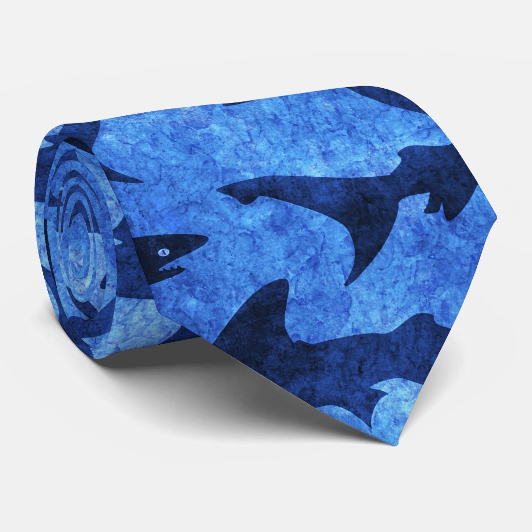 Shark Attack Deep Ocean Blue Big Sharks Neck Tie | Zazzle