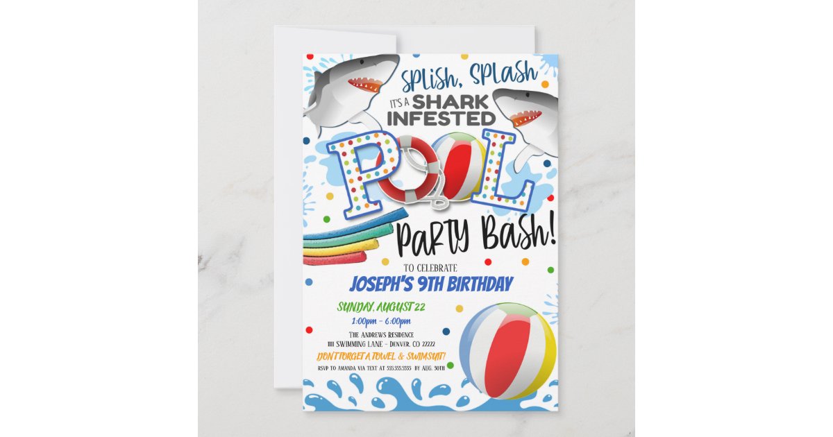 Shark Attack Pool Party Invitation | Zazzle