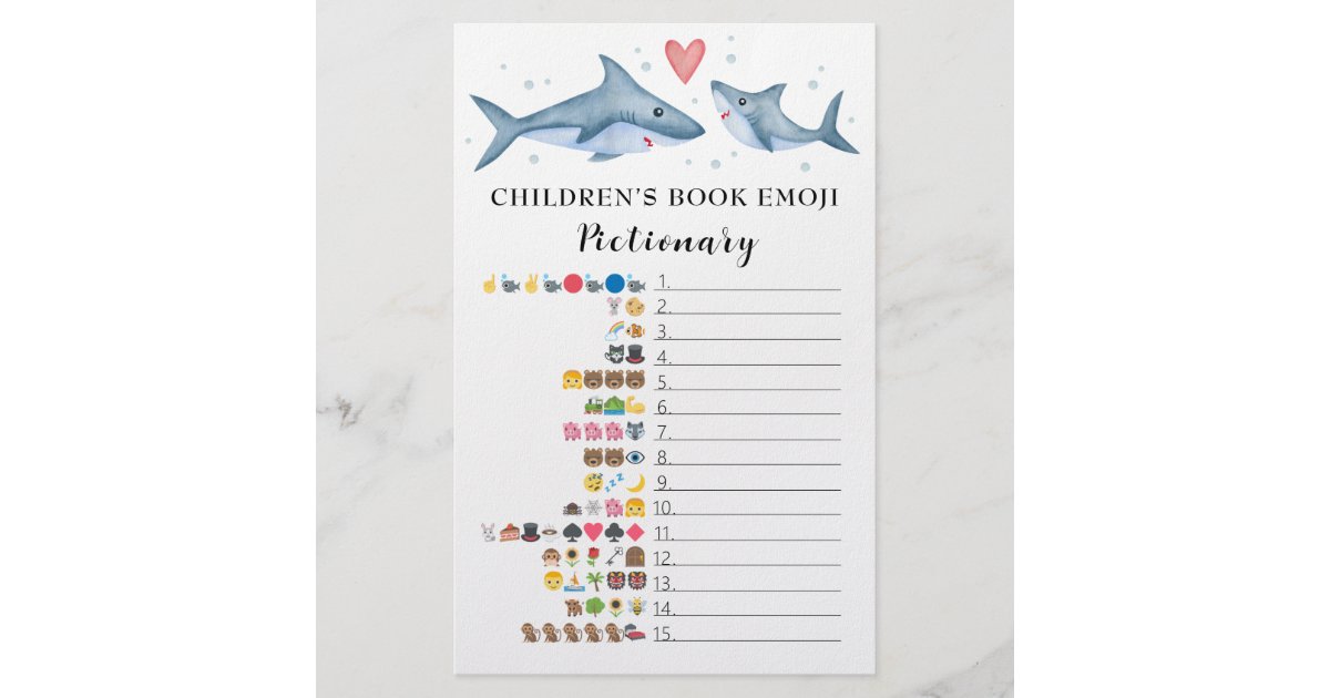 Shark Baby Shower Children's Book Emoji Pictionary Flyer | Zazzle