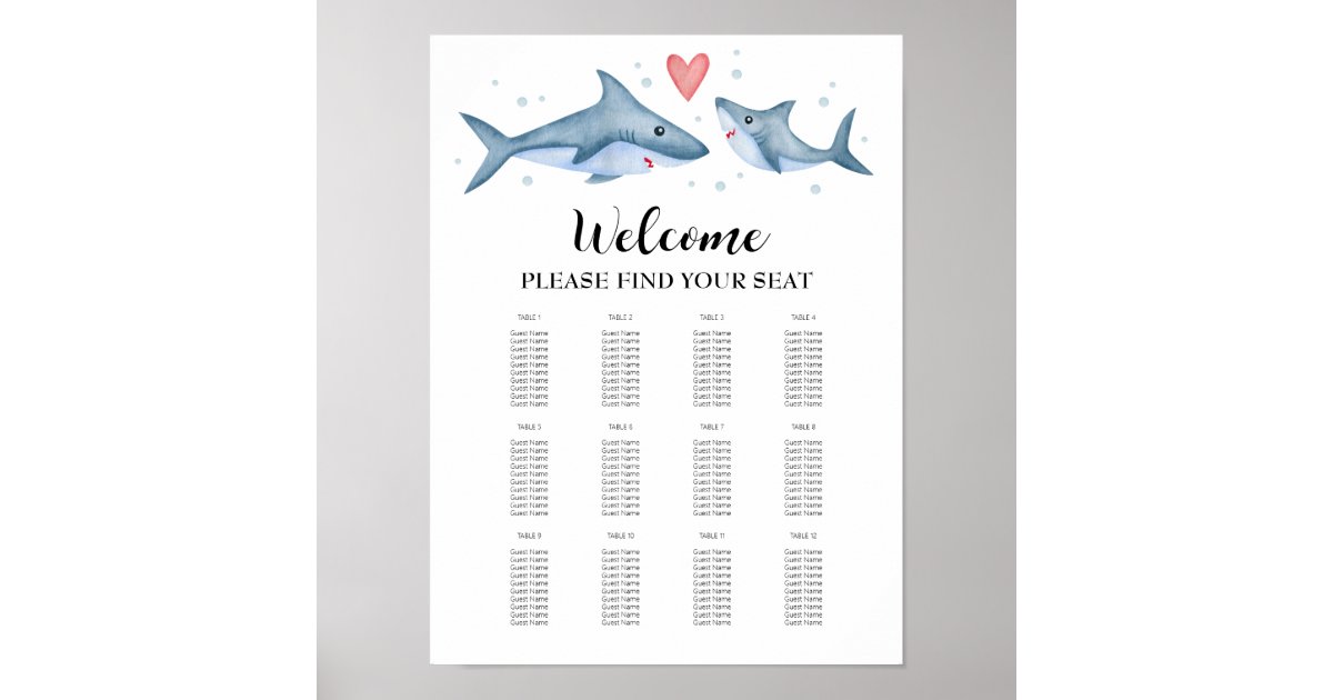 Shark Baby Shower Seating Chart Sign | Zazzle