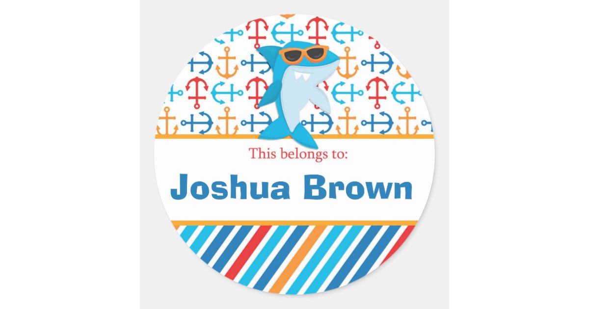 Shark Back to School Personalized Round Stickers | Zazzle