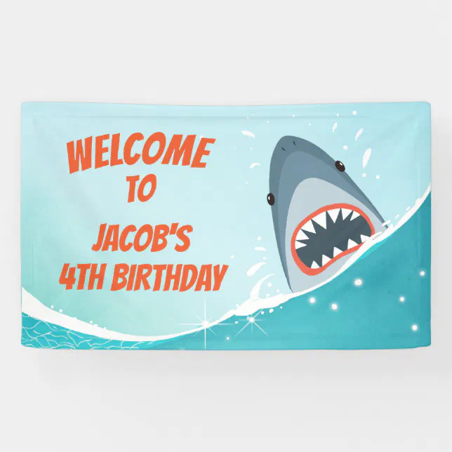 Shark Birthday Banner Pool party boy Ocean Splish | Zazzle