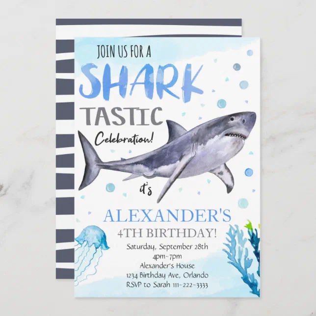 Shark Birthday Invitation, Shark Invite | Zazzle