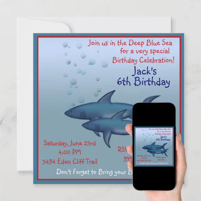 Shark Birthday Invitations | Zazzle