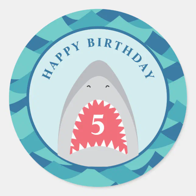 Shark birthday Party Classic Round Sticker | Zazzle