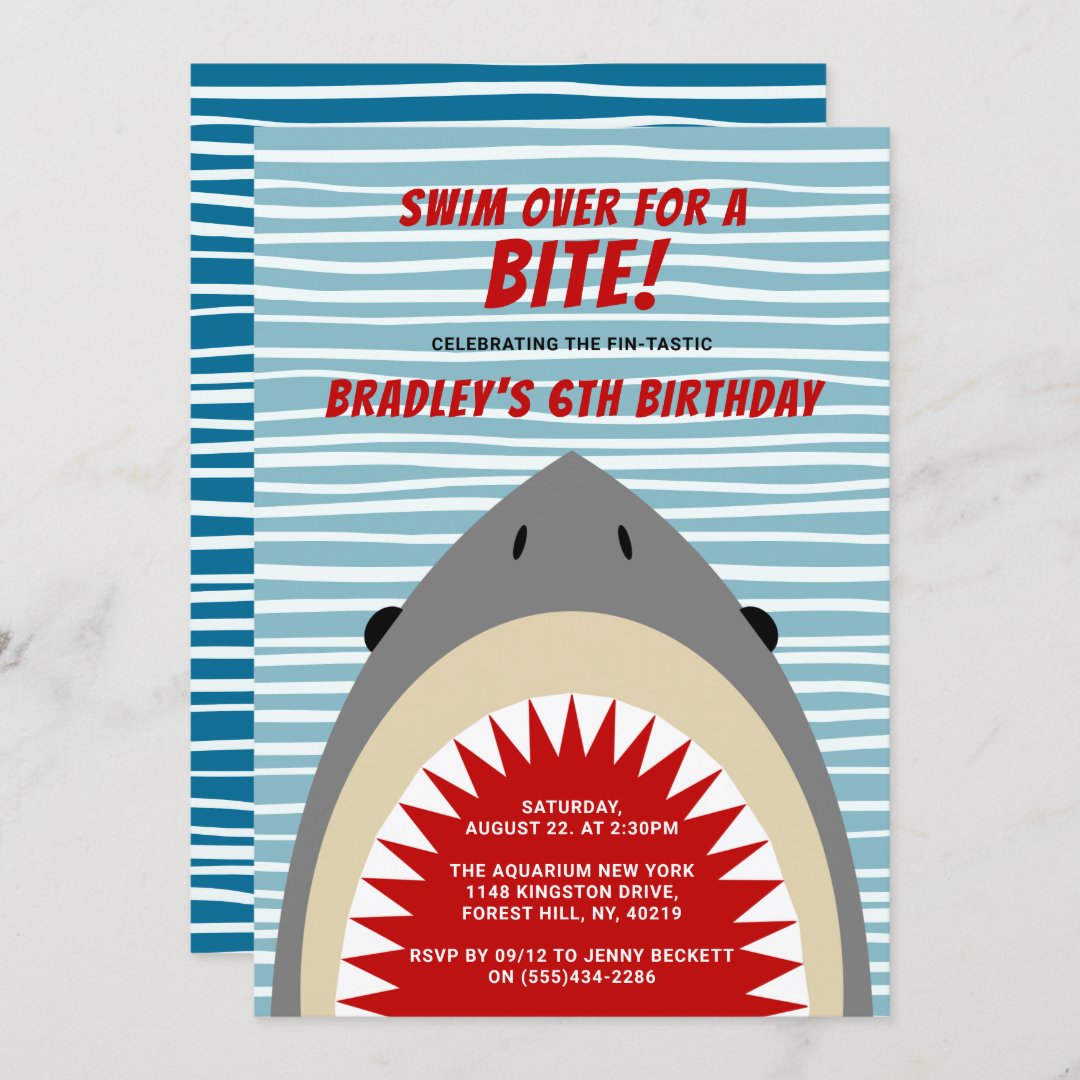 Shark Bite Any Age Birthday Invitation | Zazzle