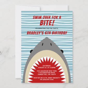 Shark Bite Any Age Birthday Invitation | Zazzle