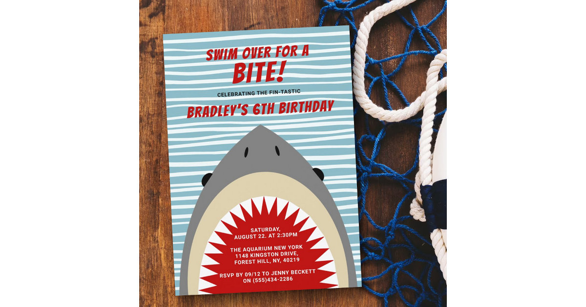 Shark Bite Any Age Birthday Invitation | Zazzle