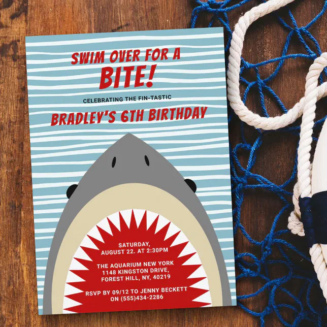Shark Bite Any Age Birthday Invitation | Zazzle