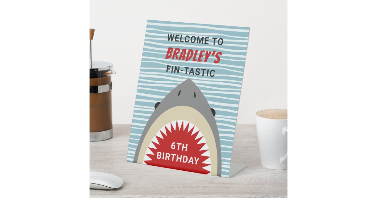 Shark Bite Any Age Birthday Party Welcome Pedestal Sign | Zazzle