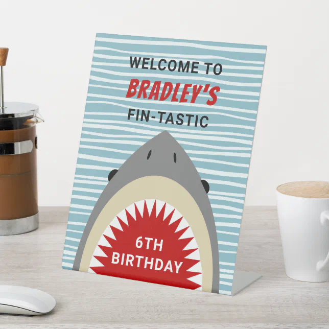 Shark Bite Any Age Birthday Party Welcome Pedestal Sign | Zazzle