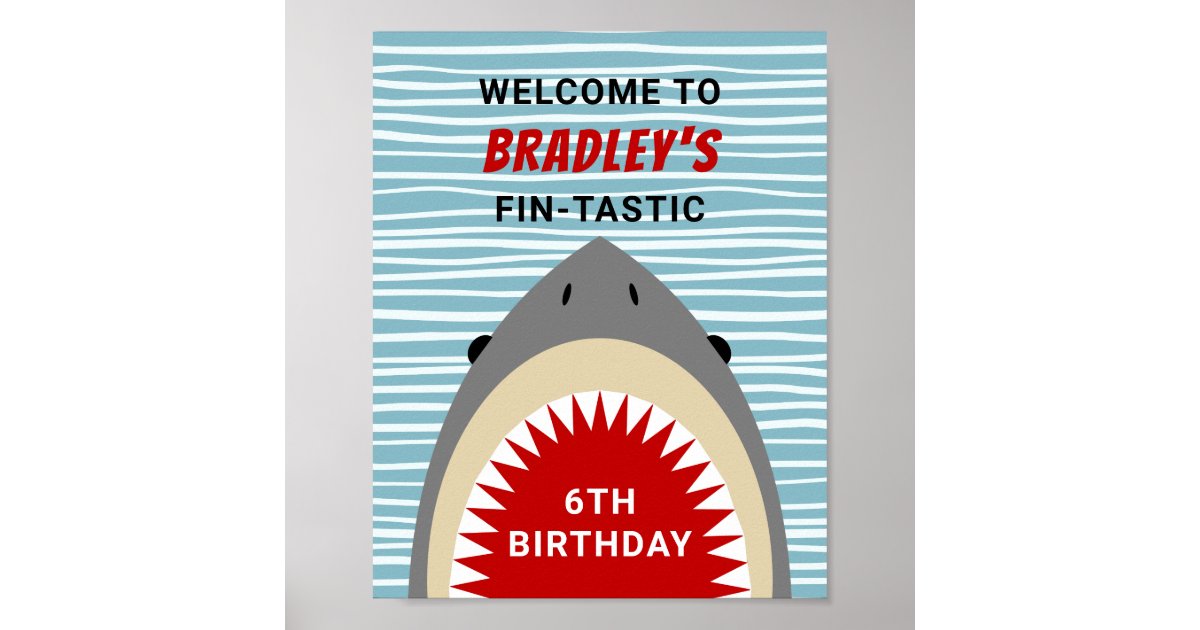 Shark Bite Any Age Birthday Party Welcome Sign | Zazzle