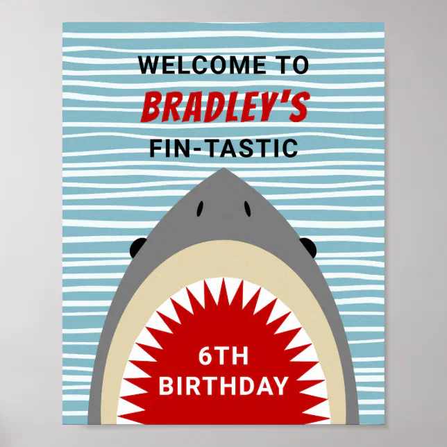 Shark Bite Any Age Birthday Party Welcome Sign | Zazzle