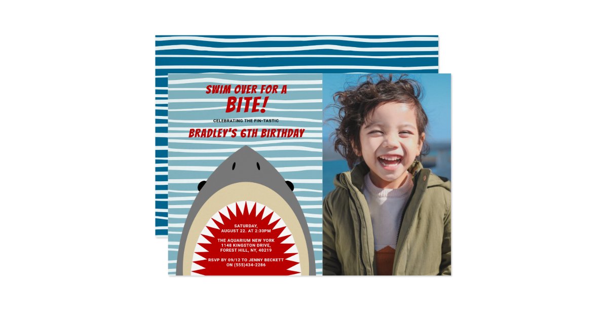 Shark Bite Any Age Birthday Photo Invitation | Zazzle.com