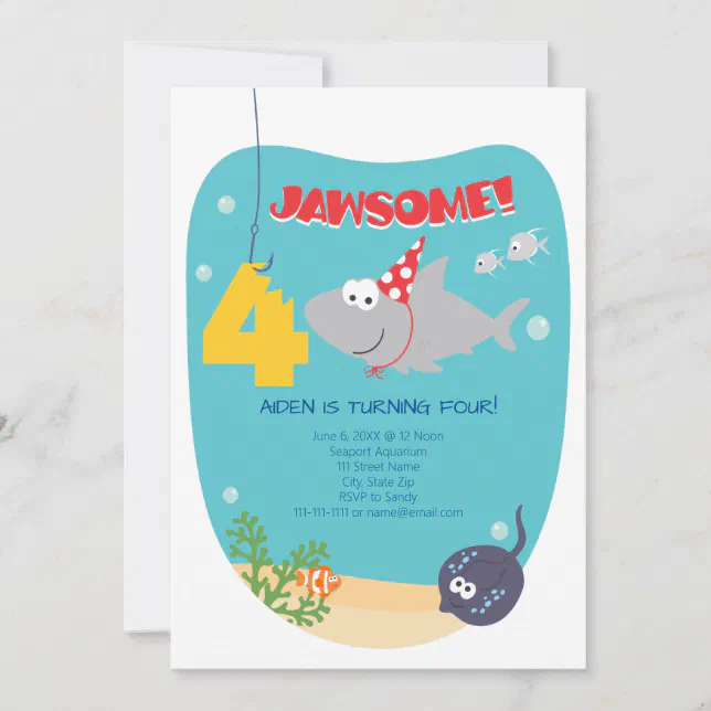 Shark Bite Fourth Birthday Invitation | Zazzle
