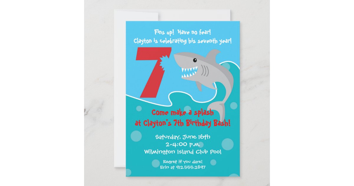 Shark Bite Invite- 7th Birthday Party Invitation | Zazzle