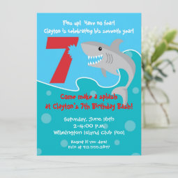 Shark Bite Invite- 7th Birthday Party Invitation | Zazzle
