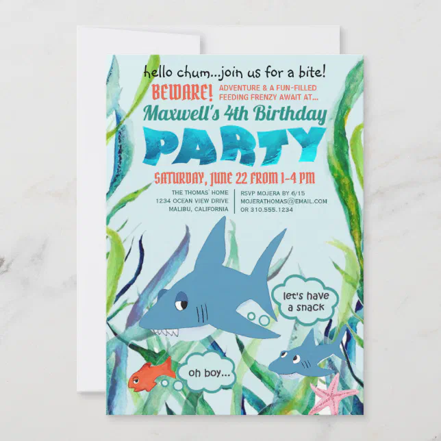 Shark Bite Under the Sea Birthday Party Invitation | Zazzle