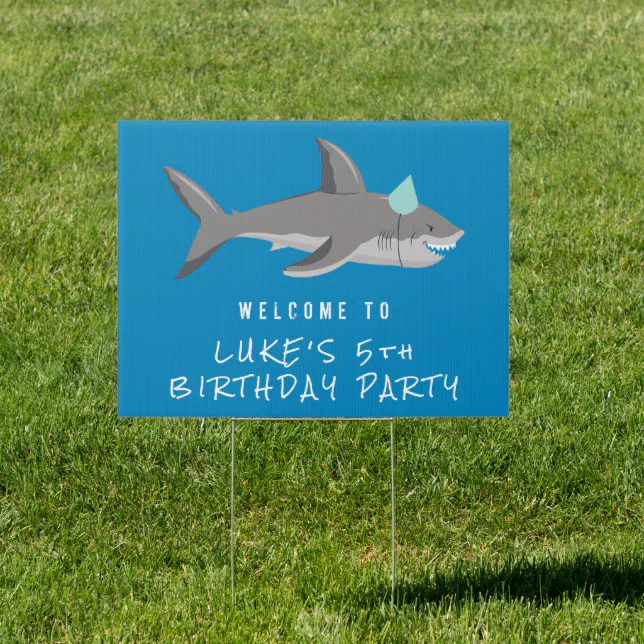 Shark Blue Underwater Kids Birthday Party Sign | Zazzle