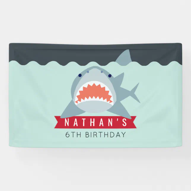 Shark Boy Navy Blue Pool Birthday Banner | Zazzle
