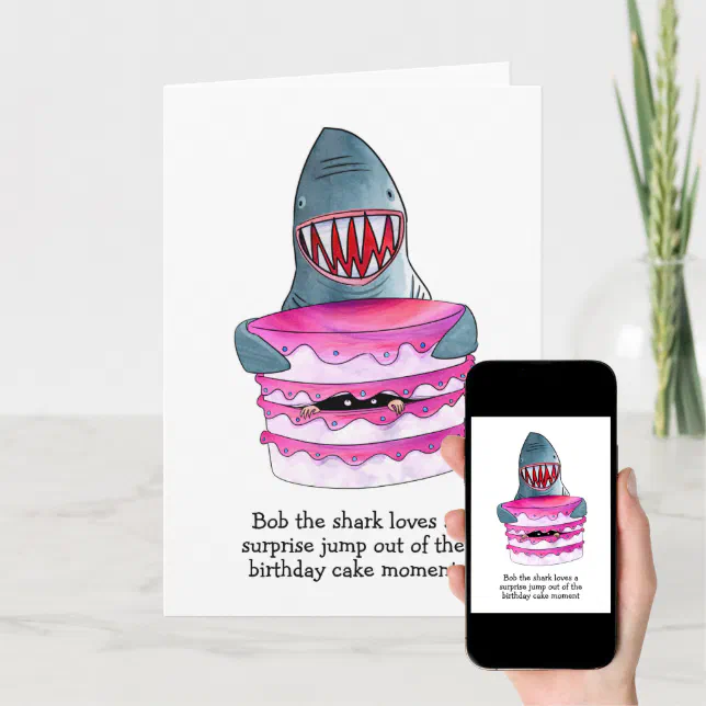 Shark Cake Surprise Birthday Card | Zazzle