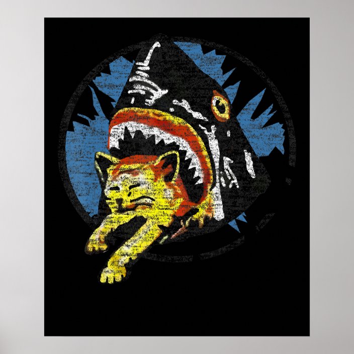 Shark Eating A Cat Funny Shark Gifts Poster | Zazzle.com