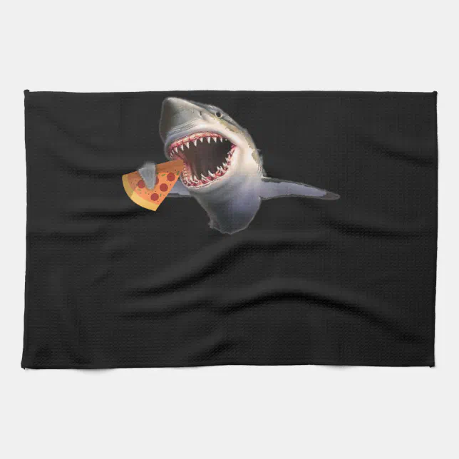 Shark Eating Pizza Shark Lovers Funny Gifts Kitchen Towel | Zazzle