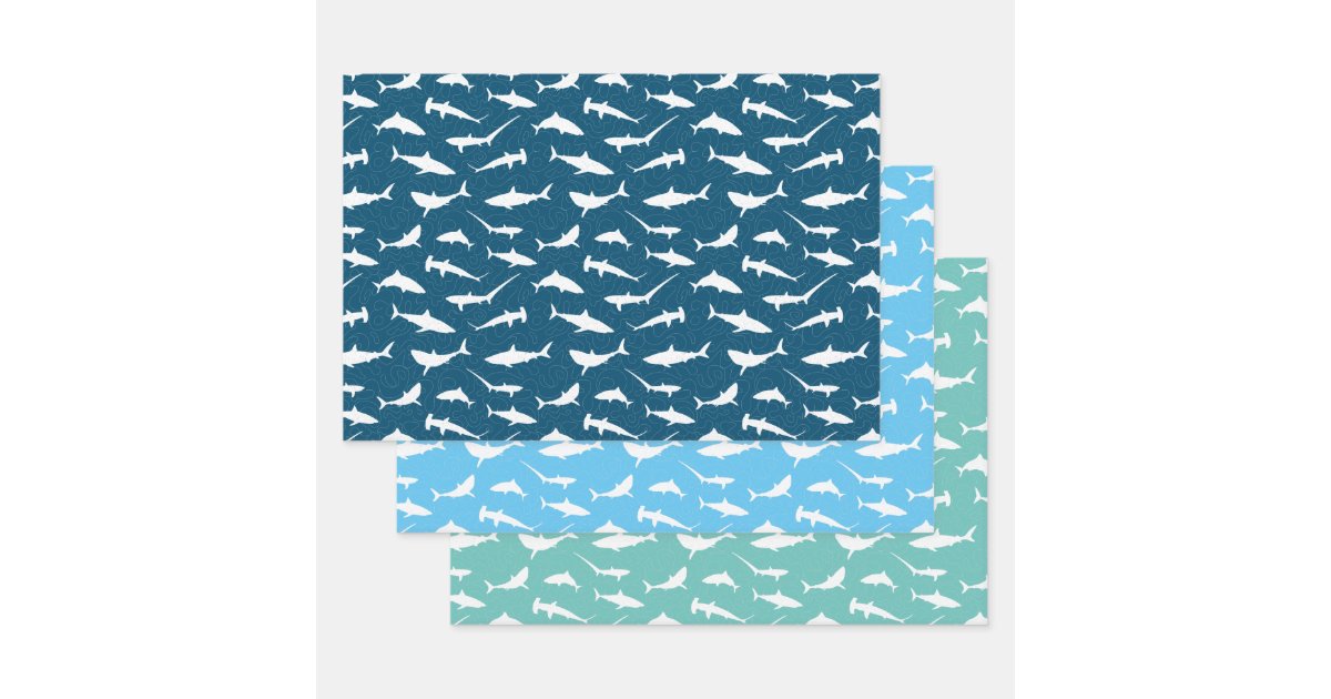 Shark Frenzy Blue White Wrapping Paper Sheets | Zazzle