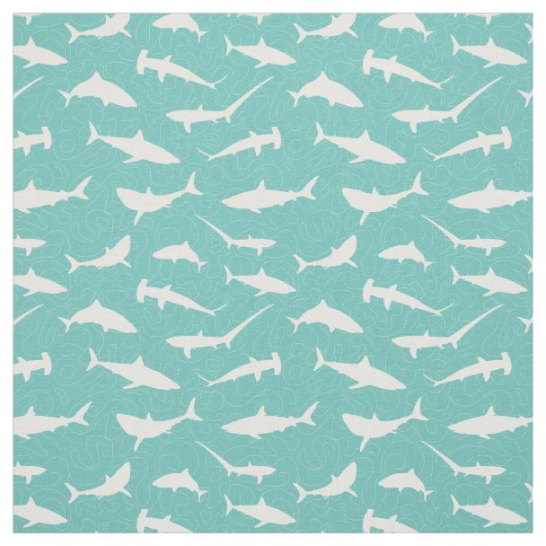 Shark Teeth on Navy Blue Fabric | Zazzle