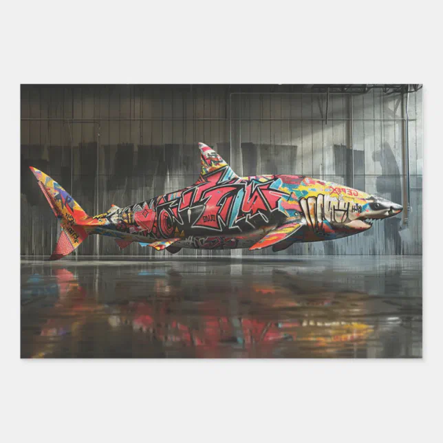 Shark Graffiti Urban Predator Decoupage Wrapping Paper Sheets | Zazzle