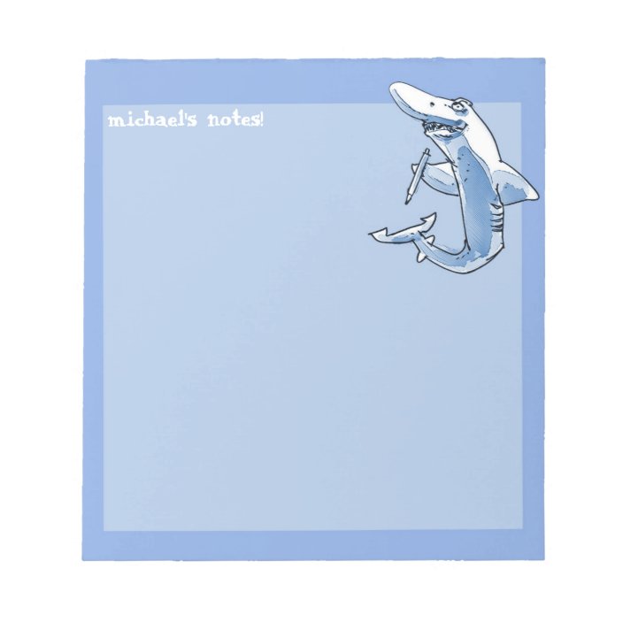 shark holds pencil funny cartoon customizable notepad | Zazzle.com