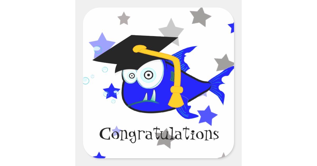 Shark illustration graduation square sticker | Zazzle