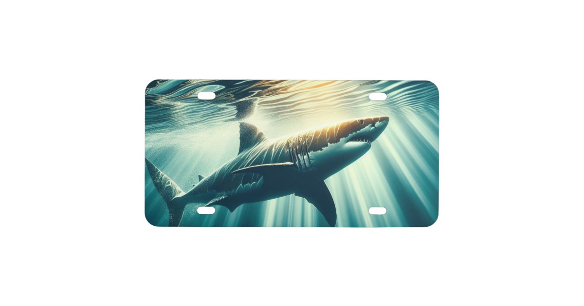 Shark in the deep blue sea & sunlight license plate | Zazzle