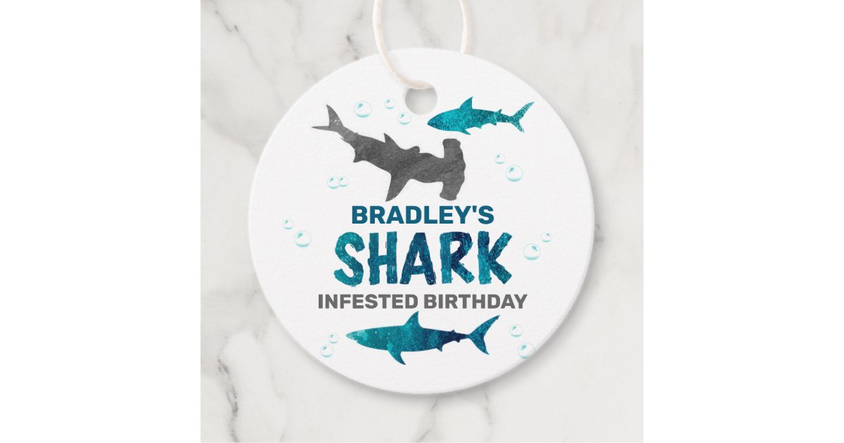 Shark Infested Any Age Birthday Party Favor Tags | Zazzle