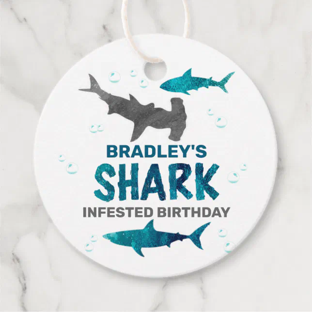Shark Infested Any Age Birthday Party Favor Tags | Zazzle