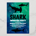 Shark Infested Any Age Birthday Party Real Foil Invitation | Zazzle