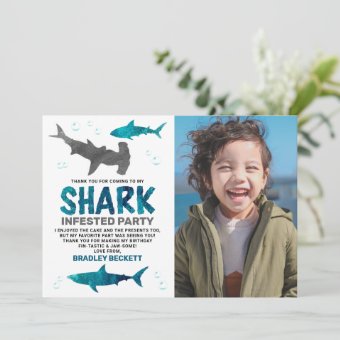 Shark Infested Any Age Birthday Photo Thank You Card | Zazzle