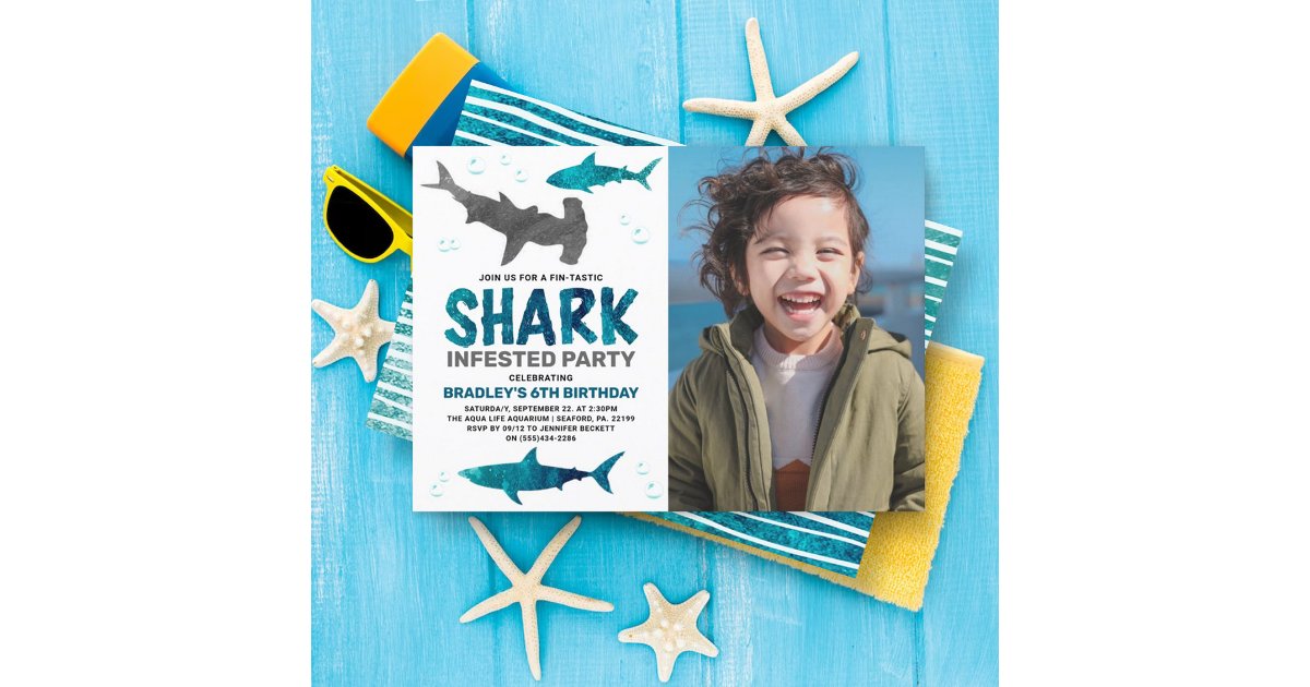 Shark Infested Any Age Photo Birthday Party Invitation | Zazzle