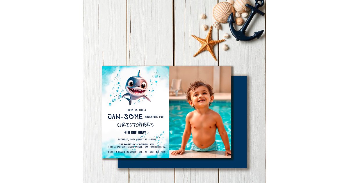 Shark Jawsome Under The Sea Birthday Party Photo Invitation | Zazzle