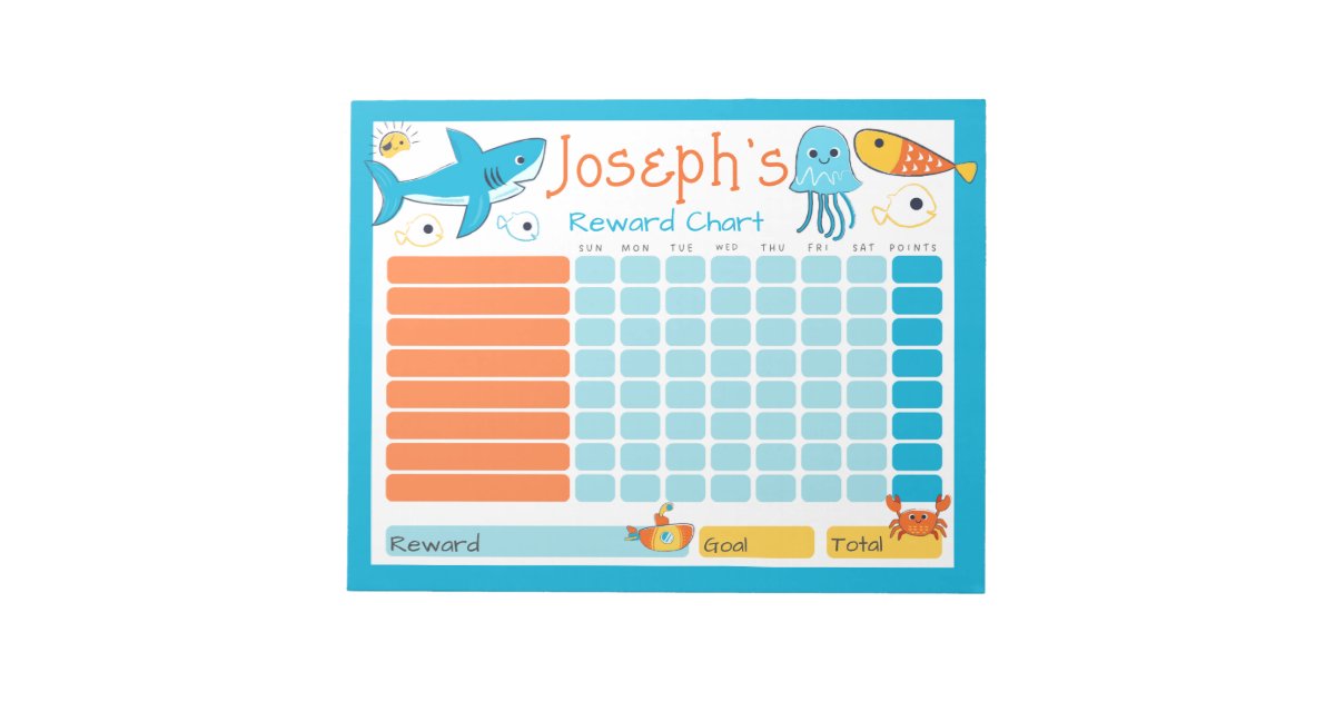 Shark Kids Reward Chart for Daily Routine Chores Notepad | Zazzle